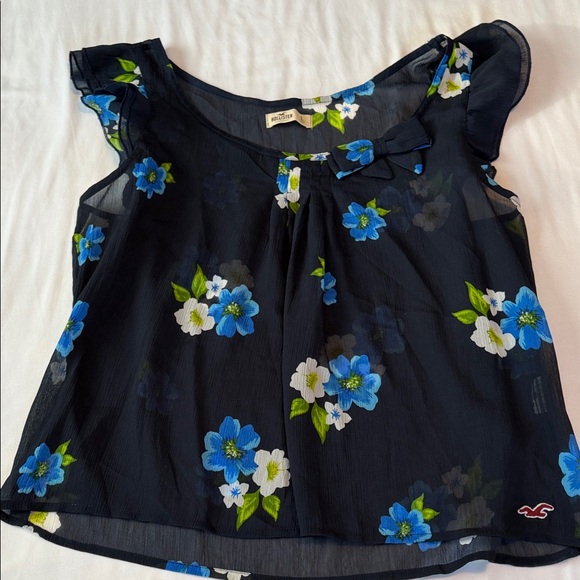 Hollister | Tops | Hollister Sheer Blouse With Blue And White Floral ...